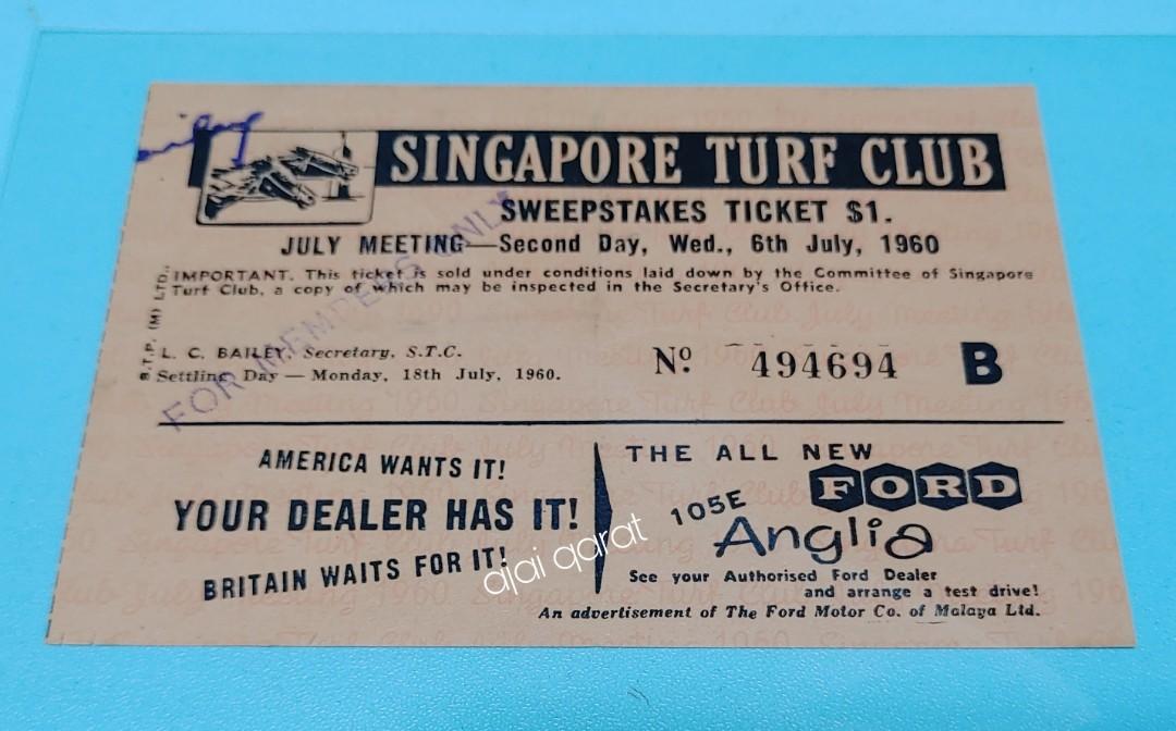 OLD SINGAPORE TURF CLUB TICKET, Hobbies & Toys, Collectibles ...