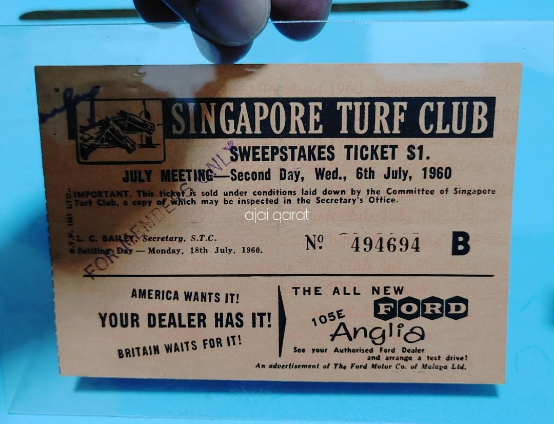 OLD SINGAPORE TURF CLUB TICKET, Hobbies & Toys, Collectibles ...