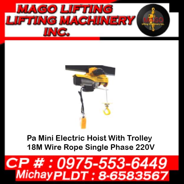Pa Mini Electric Hoist With Trolley (18M Wire Rope) Single Phase 220V ...