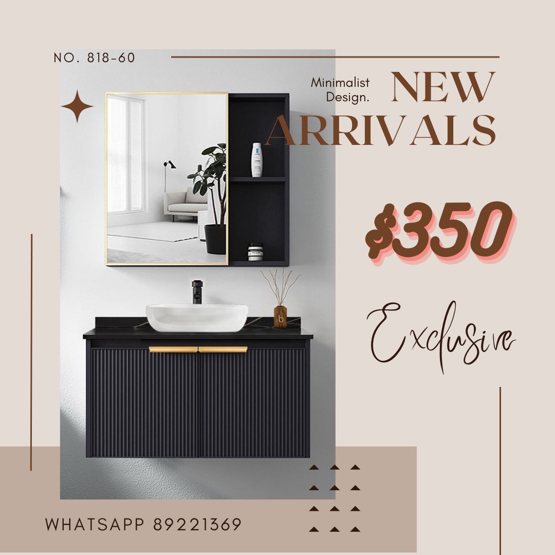 READY STOCKS Top Mount Fluted Vanity Cabinet Sintered Stone Basin Top ...