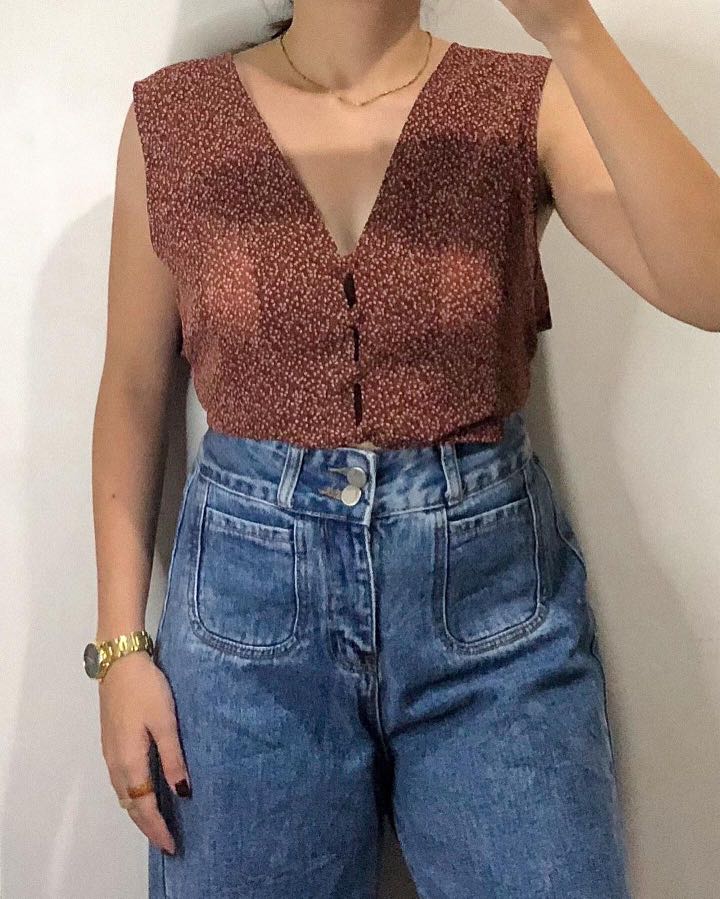 Rust Floral Vest Top, Women's Fashion, Tops, Blouses on Carousell