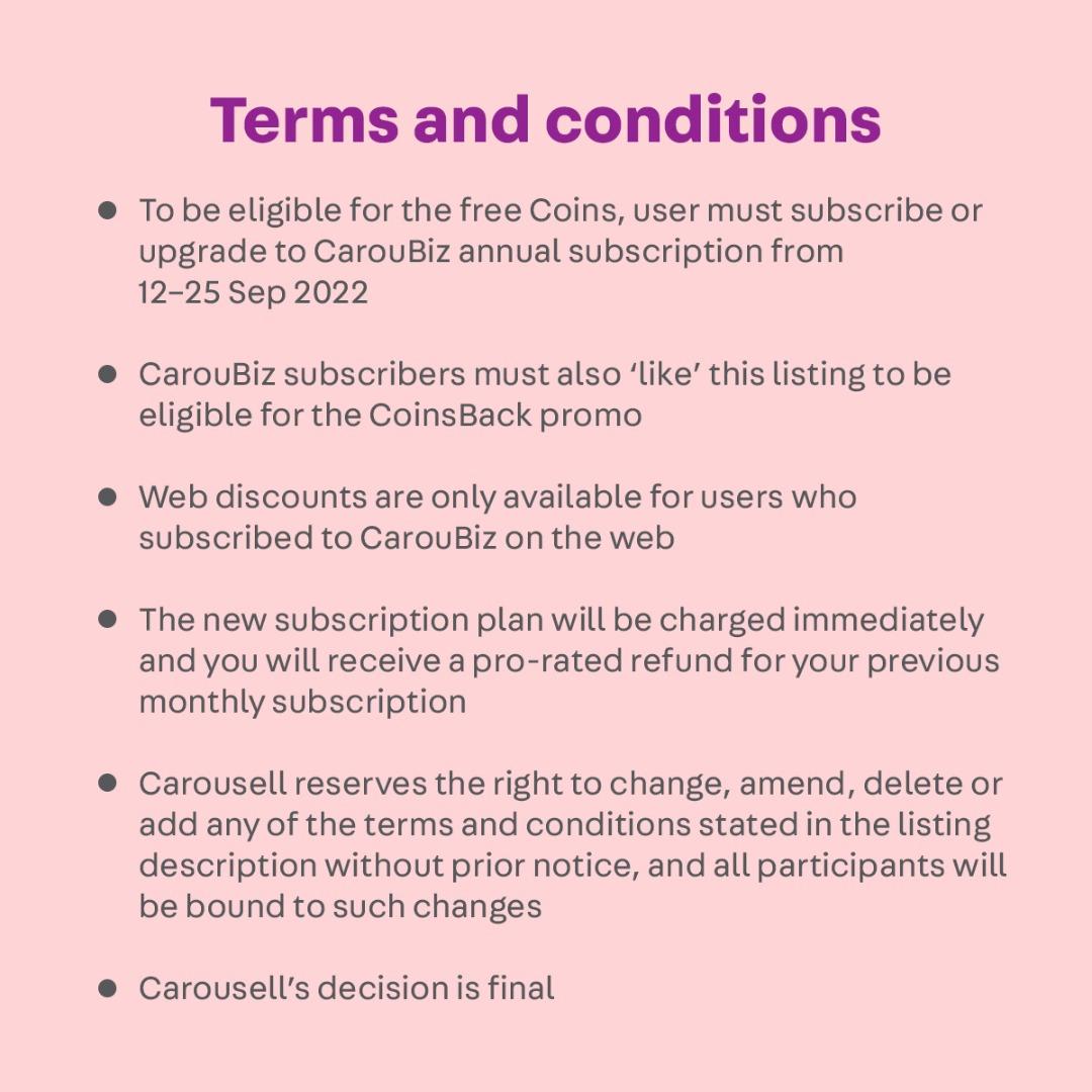 New CarouBiz Annual Subcription, Announcements on Carousell