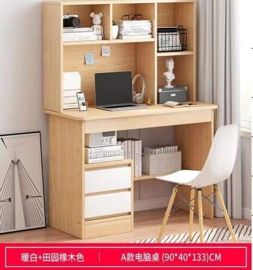 Simple modern computer desk desktop home writing office small bookshelf ...