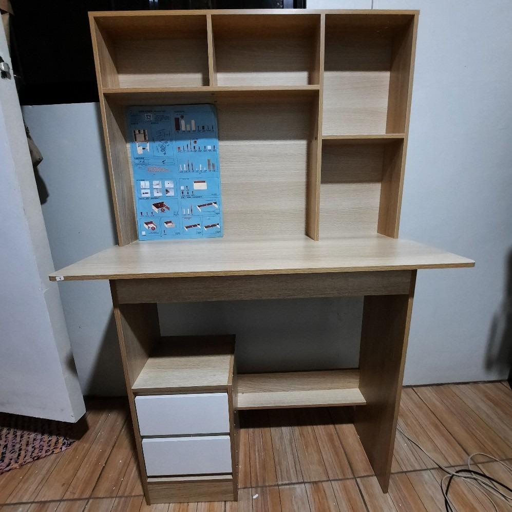 Simple modern computer desk desktop home writing office small bookshelf ...