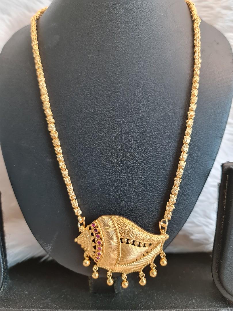 Traditional Sangu pendant with gold plated long chain, Women's Fashion ...
