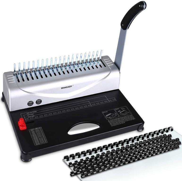 TS. MAKEASY Comb Binding Machine, 21-Hole, 450 Sheet, Paper Punch ...