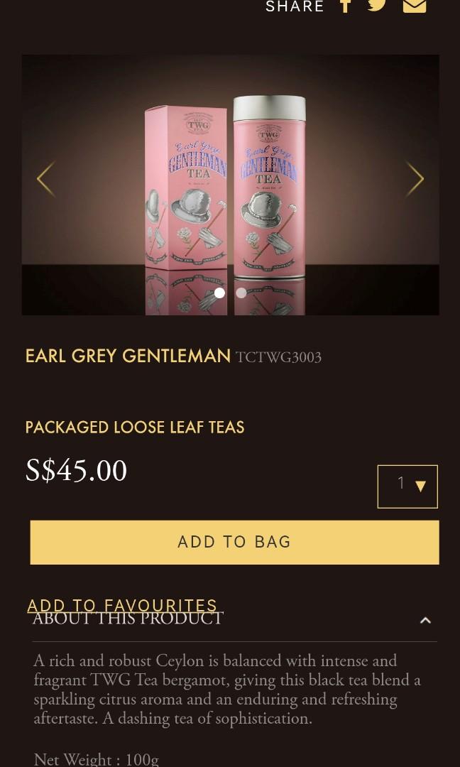 TWG GIFT box set, earl grey gentlemen tea, cups, saucers, teapot, Food ...