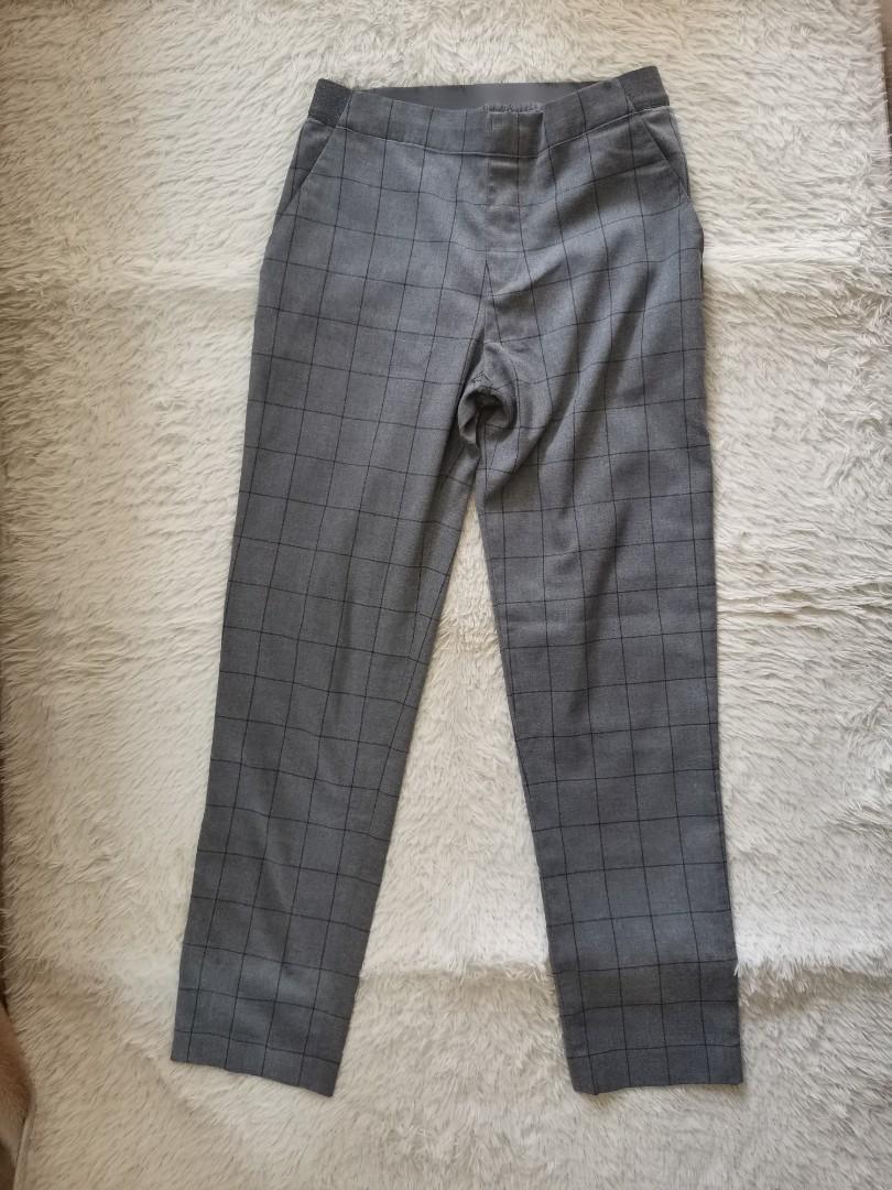 Uniqlo grid ezy ankle pants grey, Women's Fashion, Bottoms, Other ...