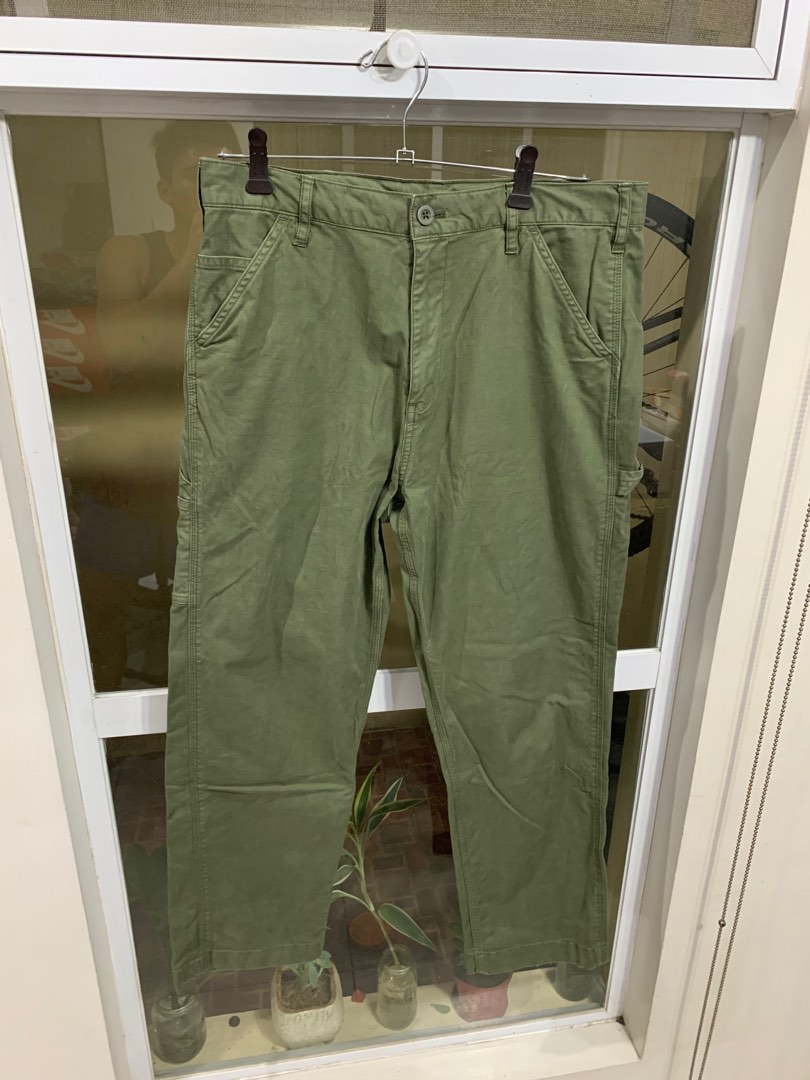 Uniqlo Work Pants Workwear Olive Green, Men's Fashion, Bottoms, Chinos ...