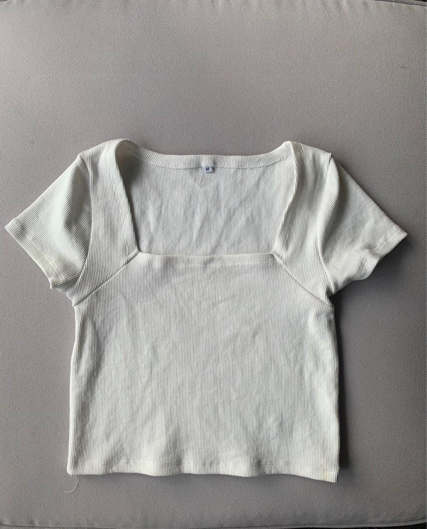 white square neck top, Women's Fashion, Tops, Shirts on Carousell