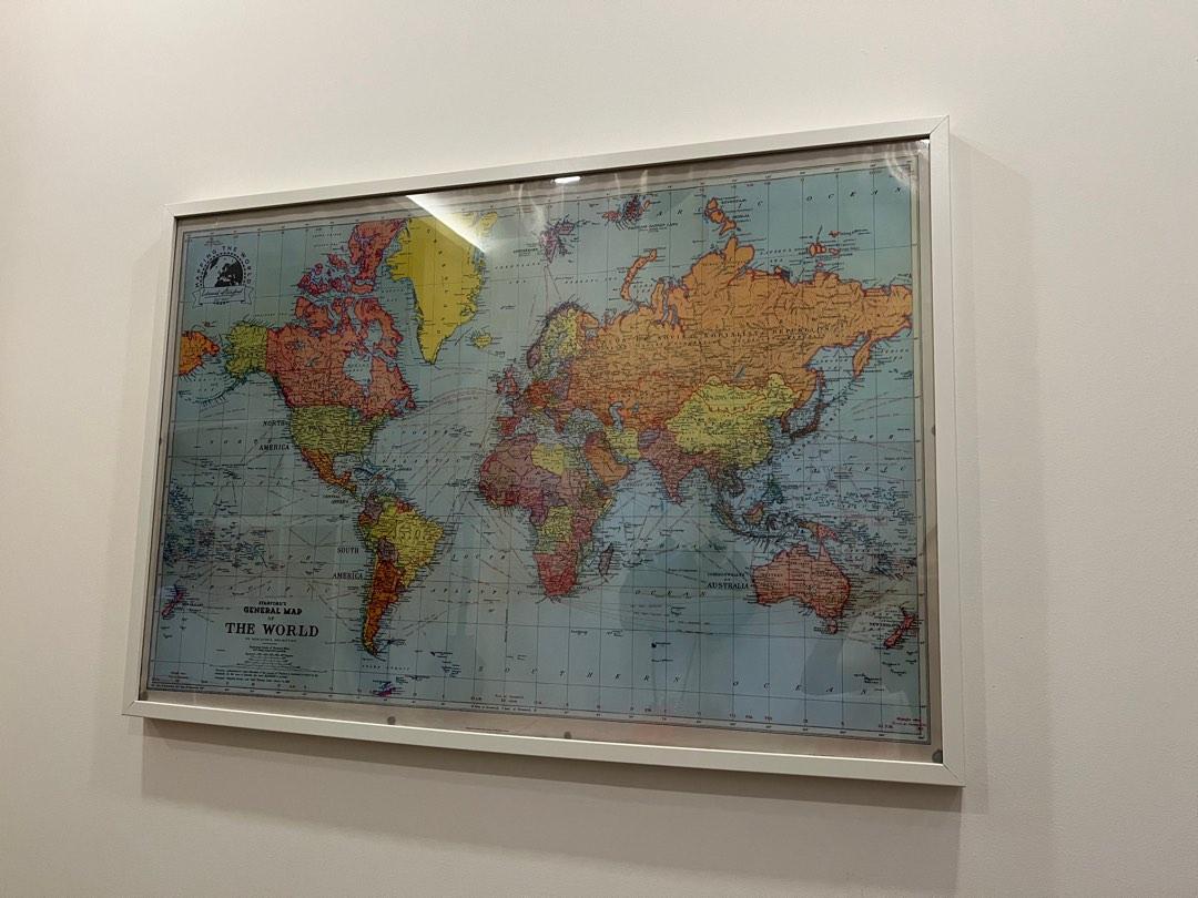 World Map with Frame, Furniture & Home Living, Home Decor, Wall Decor ...