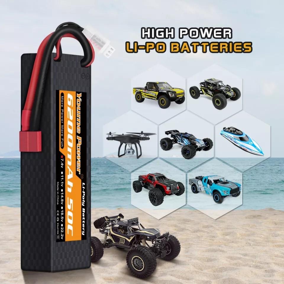 YOUME POWER 2S Lipo Battery 7.4V 6200mAh 50C RC Lipo HARD CASE Battery ...