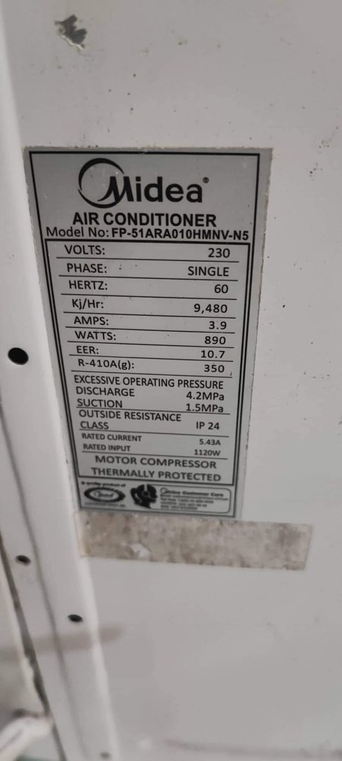 3-year old window-type Midea aircon, 1HP (with bracket and breaker ...
