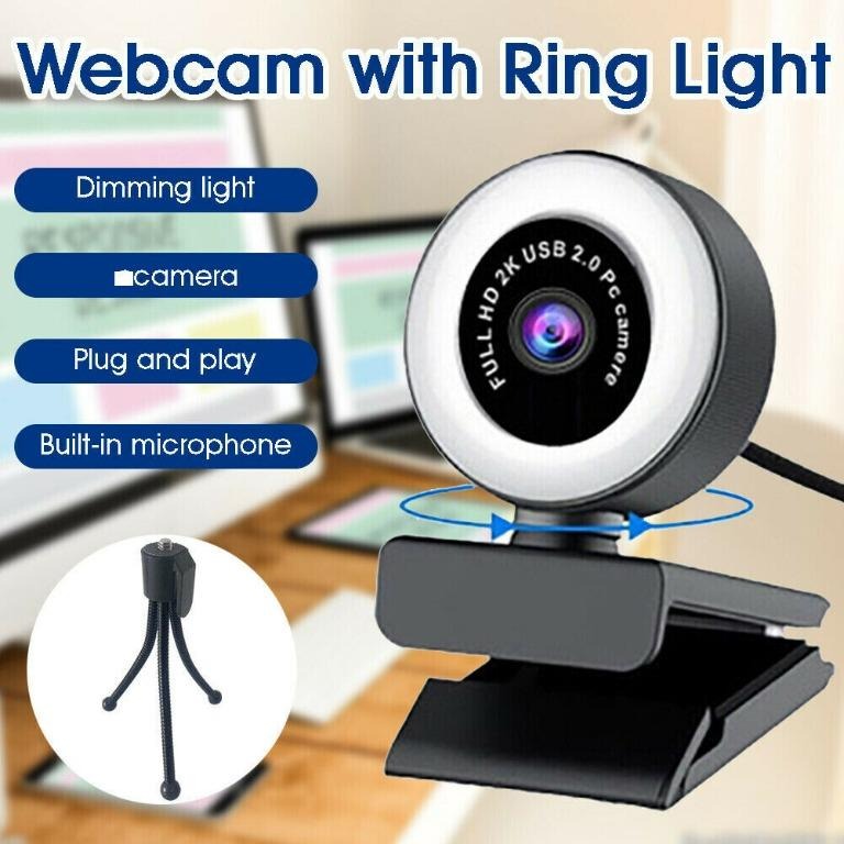 [524] 1080P Webcam with LED Ring Light Web Camera Auto Focus Adjustable ...