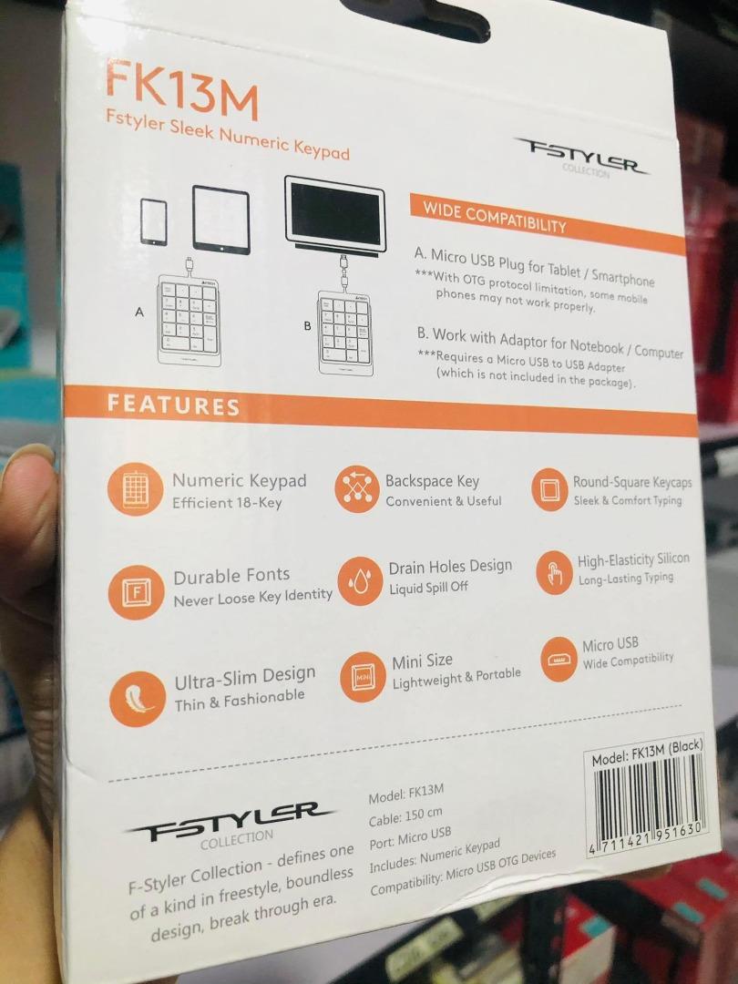 A4Tech Fstyler FK13M Numeric Keypad Micro USB Black, Computers & Tech, Parts & Accessories ...