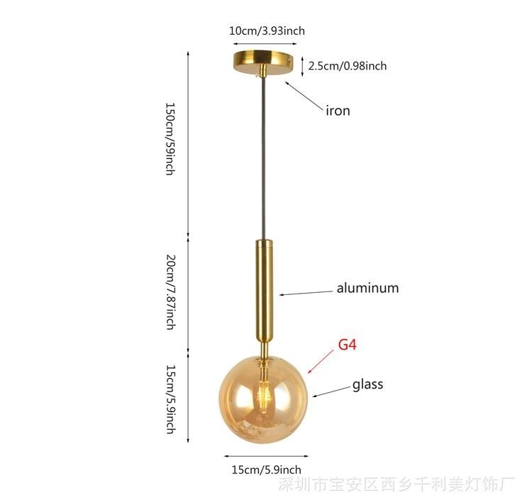 Amber glass gold rod pendant light, Furniture & Home Living, Lighting ...