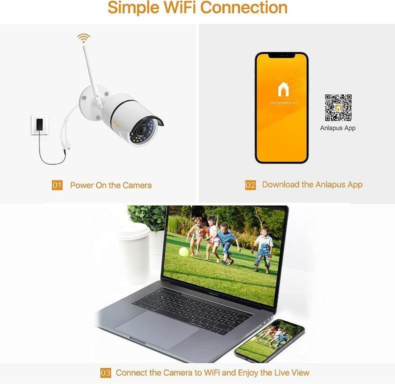 Anlapus Wireless Outdoor CCTV Security Camera, 2MP H.265+ IP Camera ...