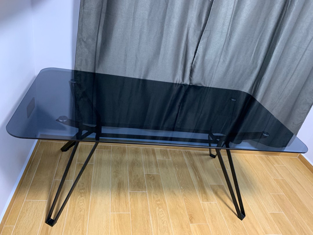 Black Tempered Glass Dining Table with Black Metal Underframe (8 ...