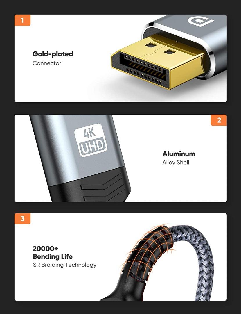 [BRAND NEW] Snowkids 4K DisplayPort to DisplayPort Cable, 4K@60Hz, 2K ...