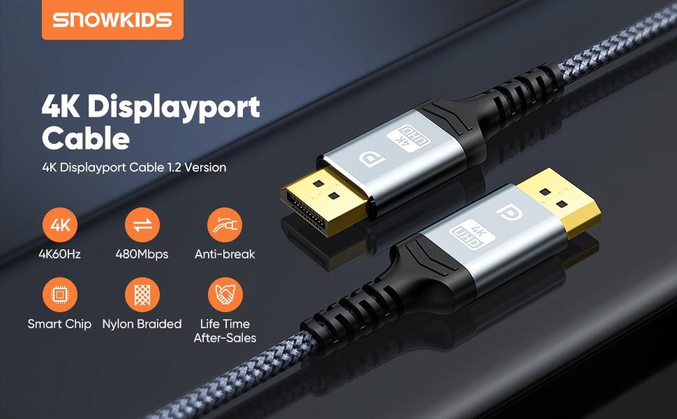 [BRAND NEW] Snowkids 4K DisplayPort to DisplayPort Cable, 4K@60Hz, 2K ...