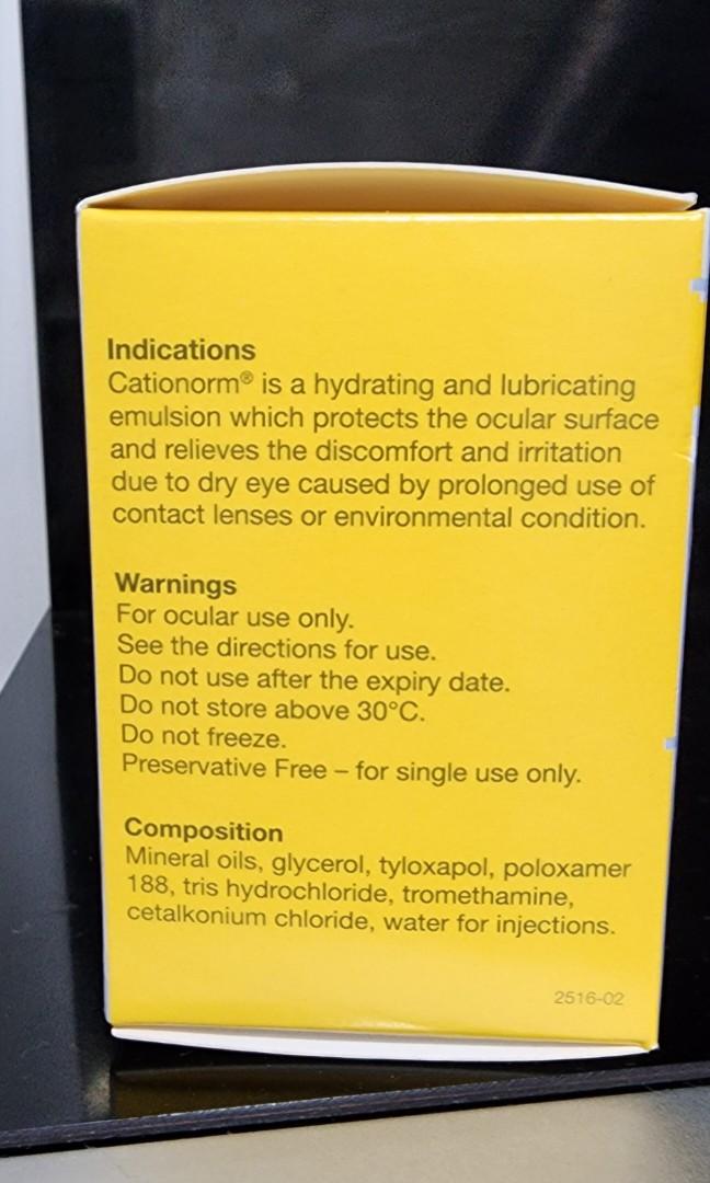 Cationorm Opthalmic Emulsion Single Dose Moisturisation Lubrication ...