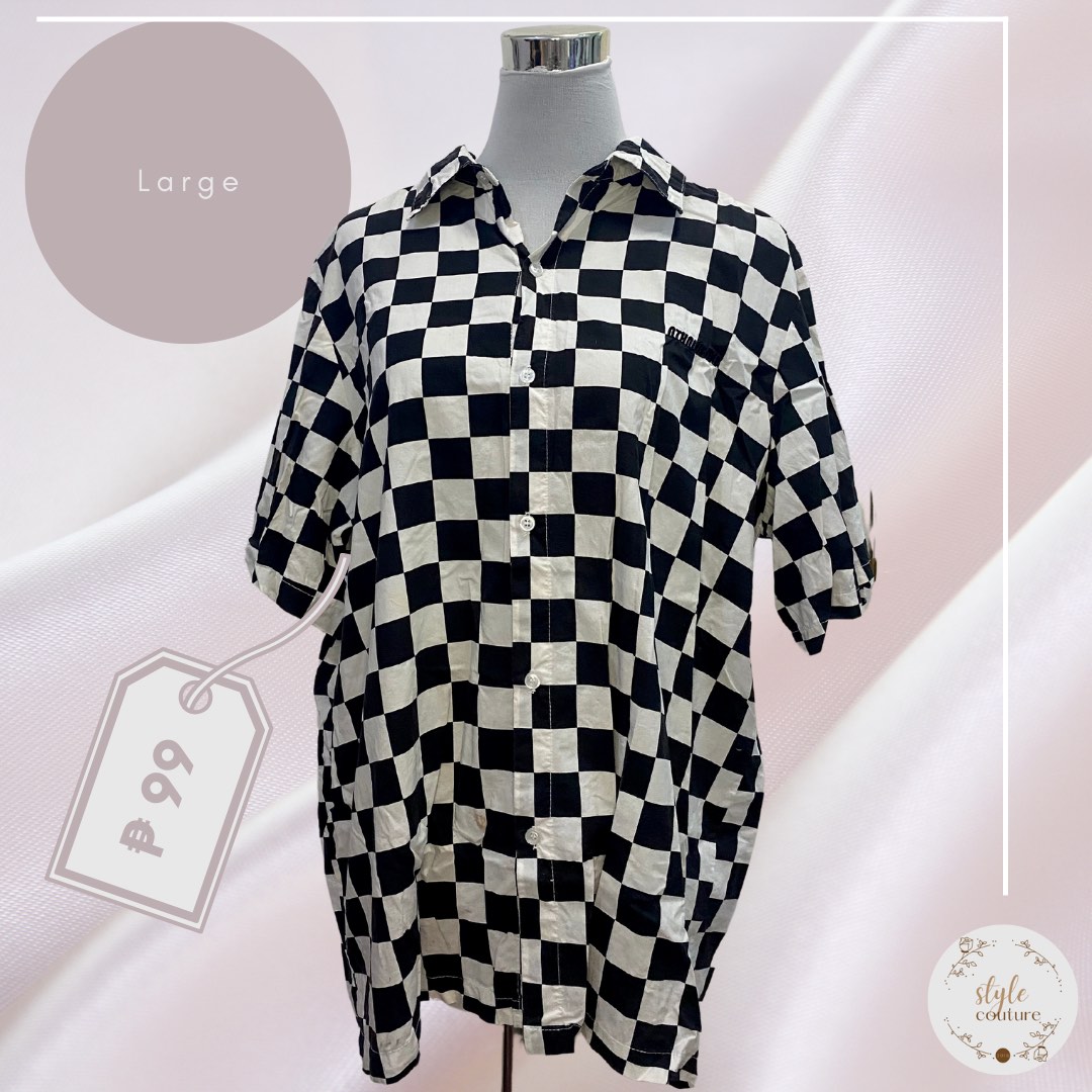 Checkerboard Button down Shirt, Women's Fashion, Tops, Shirts on Carousell