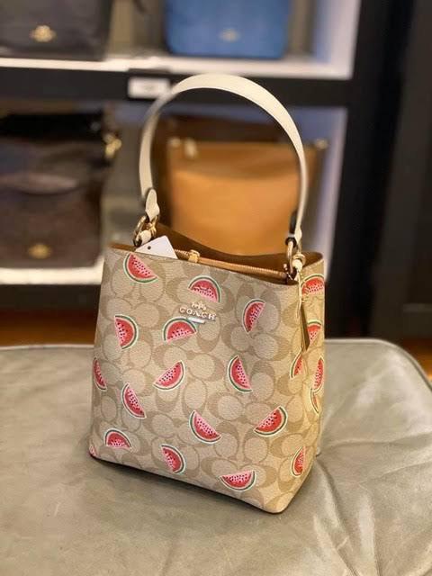 Coach Signature Watermelon Khaki White Saddle Bucket Bag, Barang Mewah ...