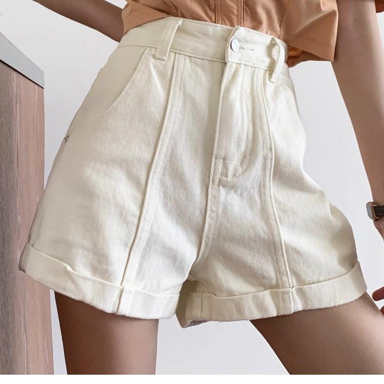 Cream Denim Shorts, Women's Fashion, Bottoms, Shorts on Carousell