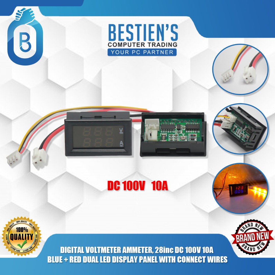 DIGITAL VOLTMETER AMMETER, 28inc DC 100V 10A BLUE + RED DUAL LED ...