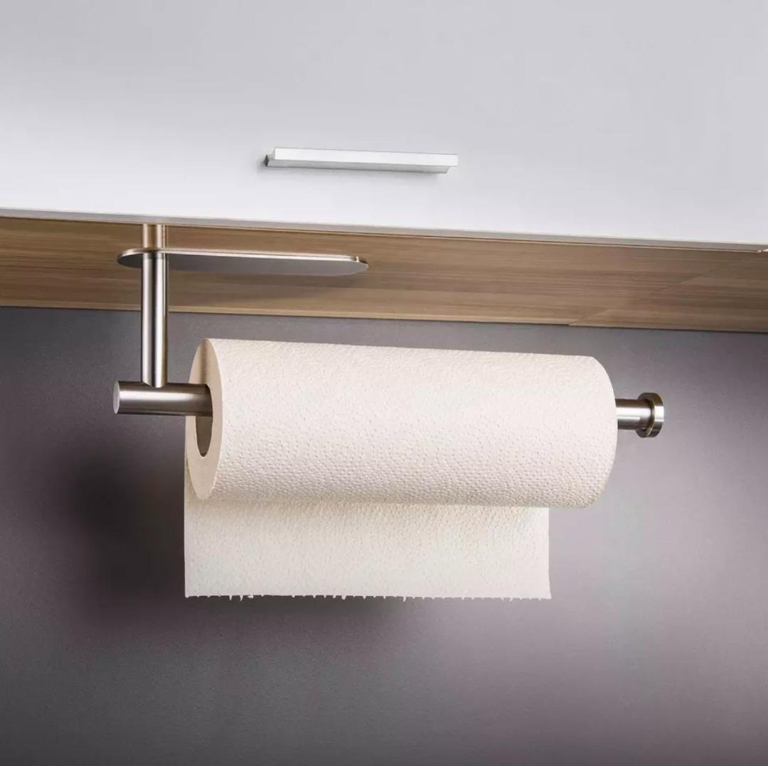 DWELLOGI | Adhesive No drilling under cabinet Paper Roll Holder ...
