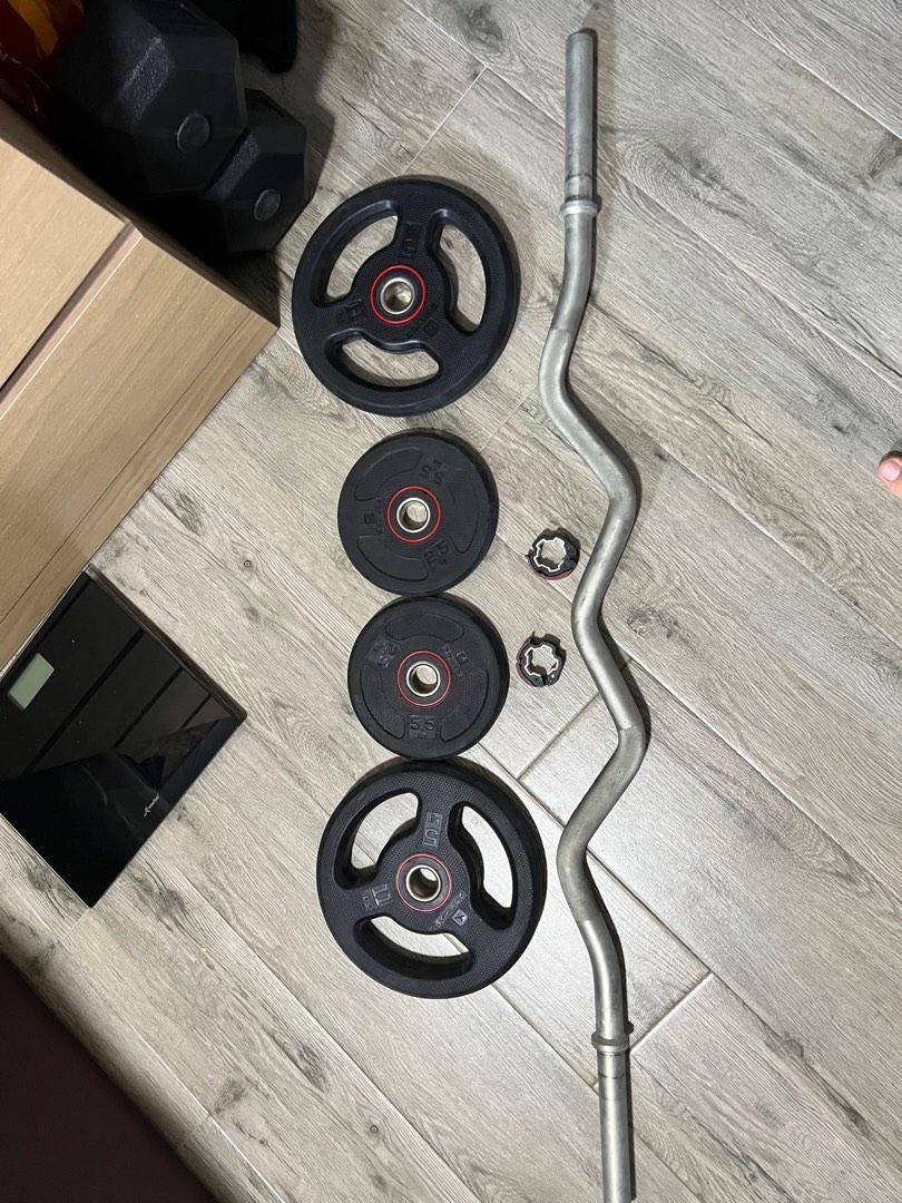 EZ bar set w/ free dumbells, Sports Equipment, Exercise & Fitness ...