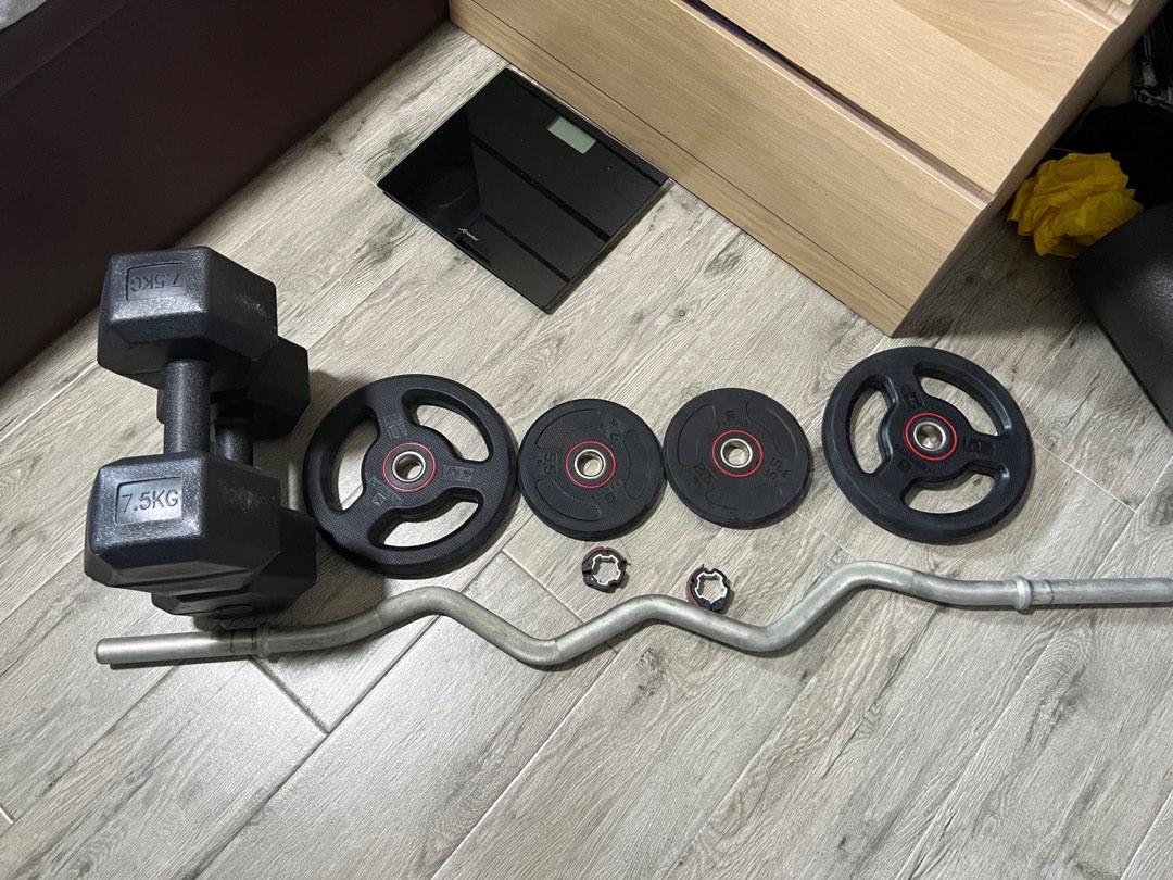 EZ bar set w/ free dumbells, Sports Equipment, Exercise & Fitness ...