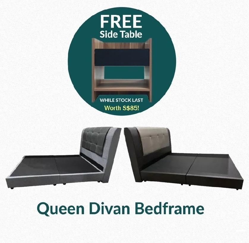 FREE Bedside Table! Fabric Queen Divan Bedframe, Furniture & Home ...