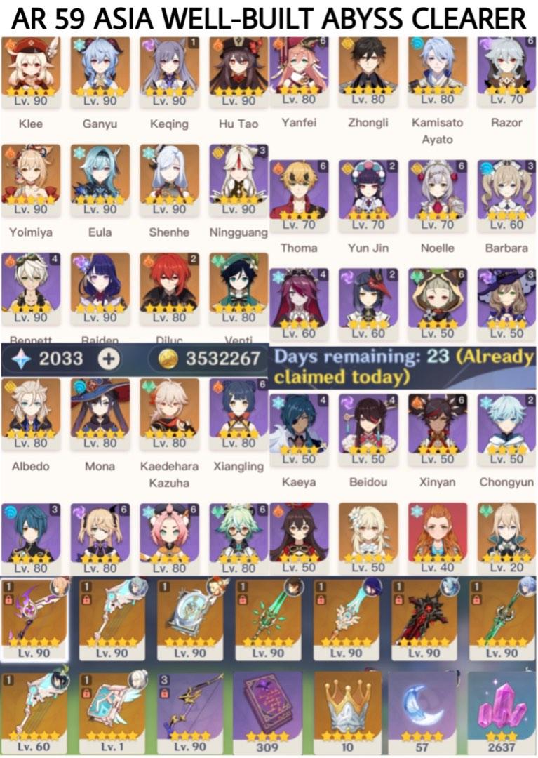 GENSHIN IMPACT TRIO ARCHON + KAZUHA AR 59 ASIA GANYU, SHENHE, AYATO ...