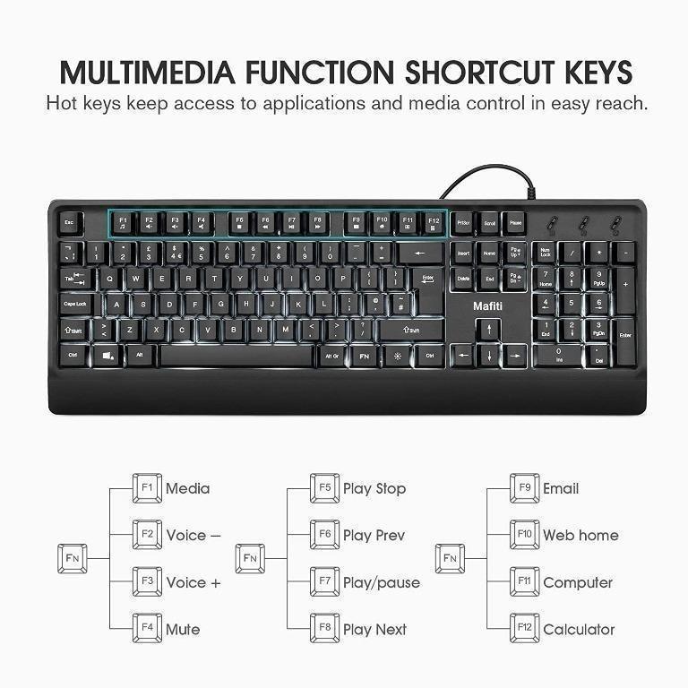 H3216 USB Keyboard,Mafiti Wired PC Keyboard with White Backlit ...