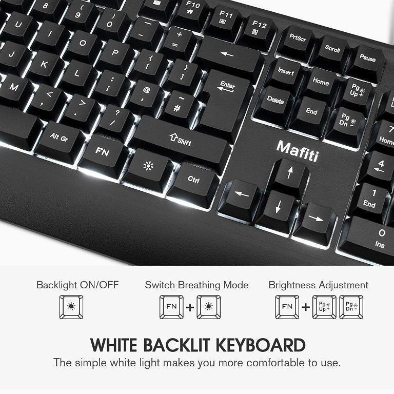H3216 USB Keyboard,Mafiti Wired PC Keyboard with White Backlit ...