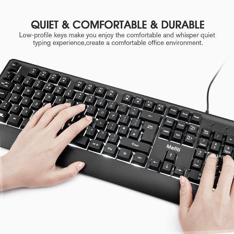 H3216 USB Keyboard,Mafiti Wired PC Keyboard with White Backlit ...