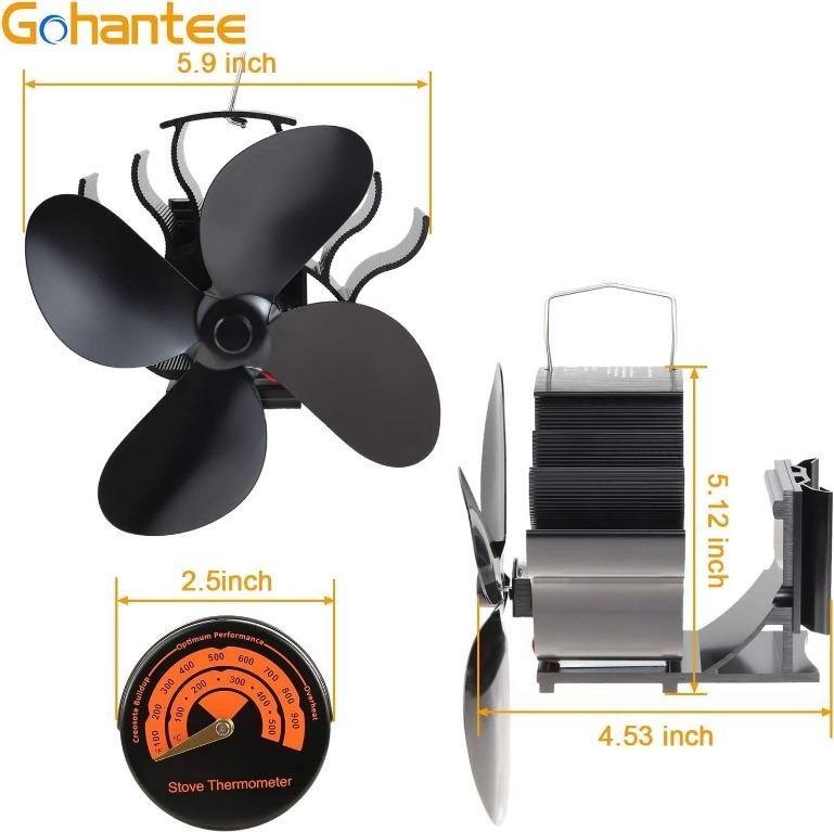 Heat Powered Stove Fan 4 Blades, Flue Pipe Hanging Fireplace Fan for ...
