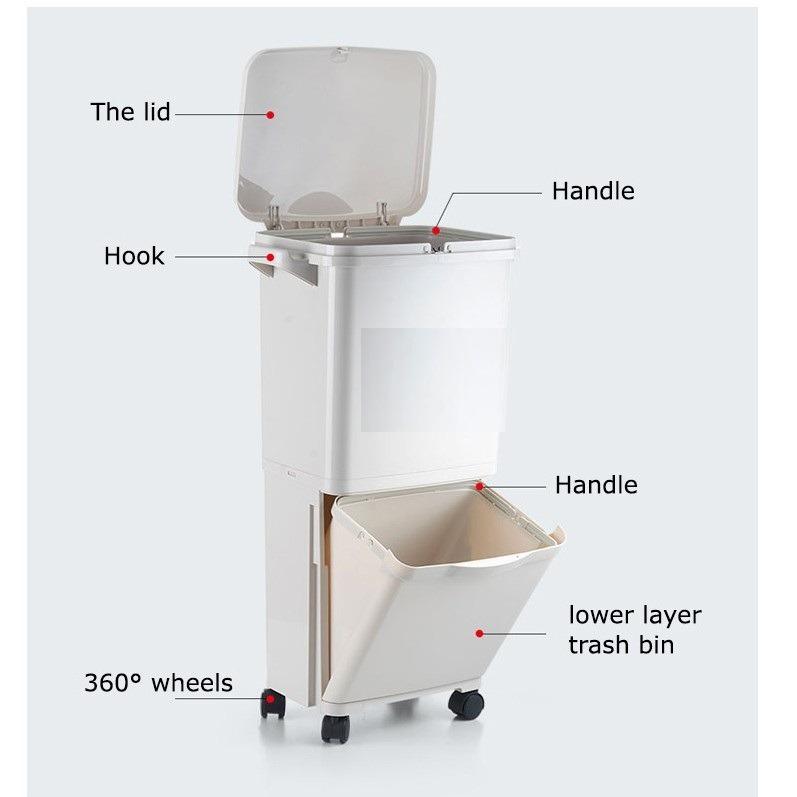 HEMNES-2 tier Movable Trash Bin/High capacity 38L dustbin rubbish bin ...