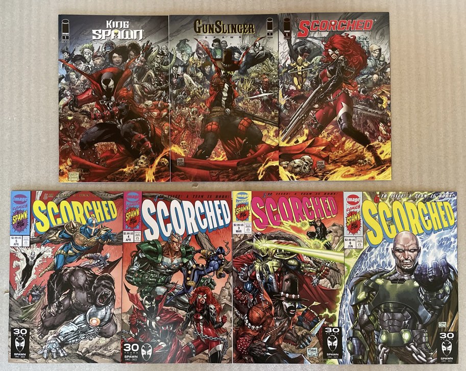 Image - King Spawn #1 ; Scorched #1 ; Gunslinger #1 connecting covers ; Scorched connecting ...
