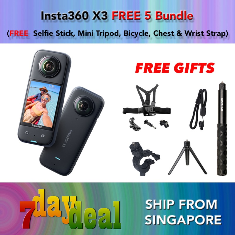 Insta360 X3 360 Camera (FREE 5 Bundle: Selfie Stick + Mini Tripod ...