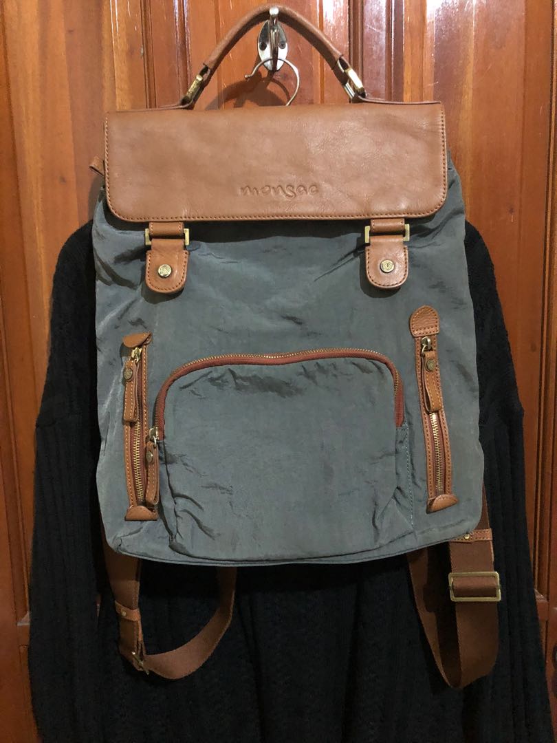 Monsac Leather on Nylon Backpack, Women's Fashion, Bags & Wallets ...