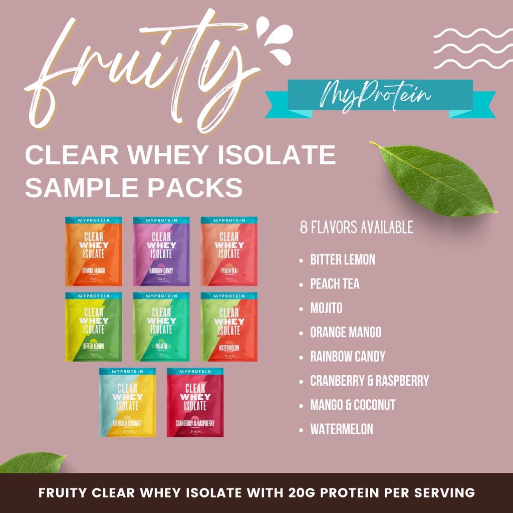 MyProtein Clear Whey Isolate Sample Packs, Health & Nutrition, Health ...