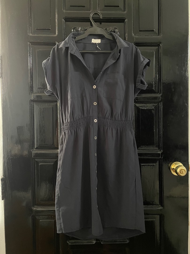 Navy Blue Button Down Dress, Women's Fashion, Dresses & Sets, Dresses ...