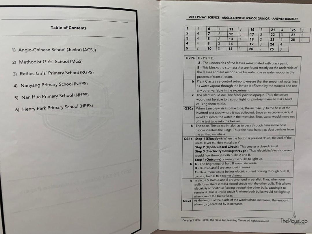Pique Lab 2017 P6 SA1 Science suggested answers, Hobbies & Toys, Books ...