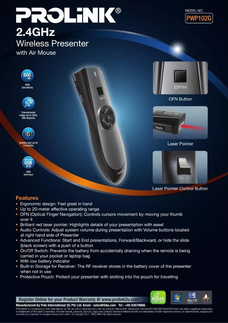 PROLiNK Wireless Presenter/Air Mouse, Computers & Tech, Parts ... PROLiNK Wireless Presenter/Air Mouse, Computers & Tech, Parts ...