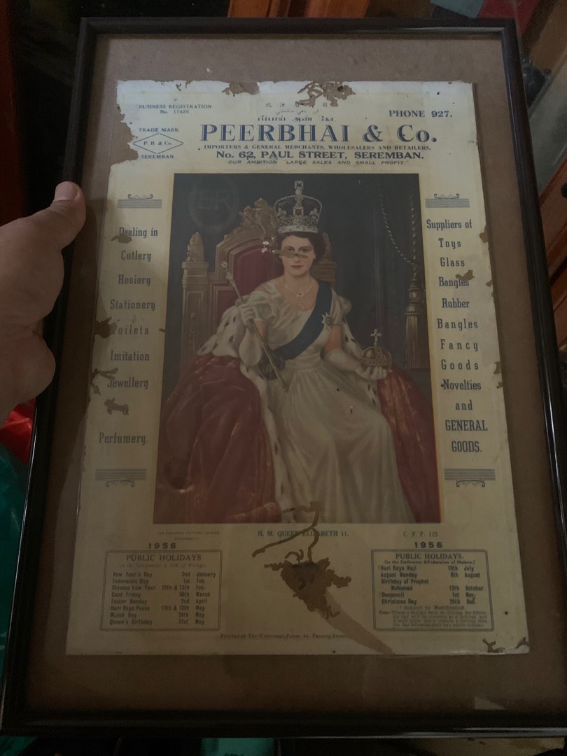 QUEEN ELIZABETH II VINTAGE CALENDAR CARDBOARD FRAMED RM800, post add ...