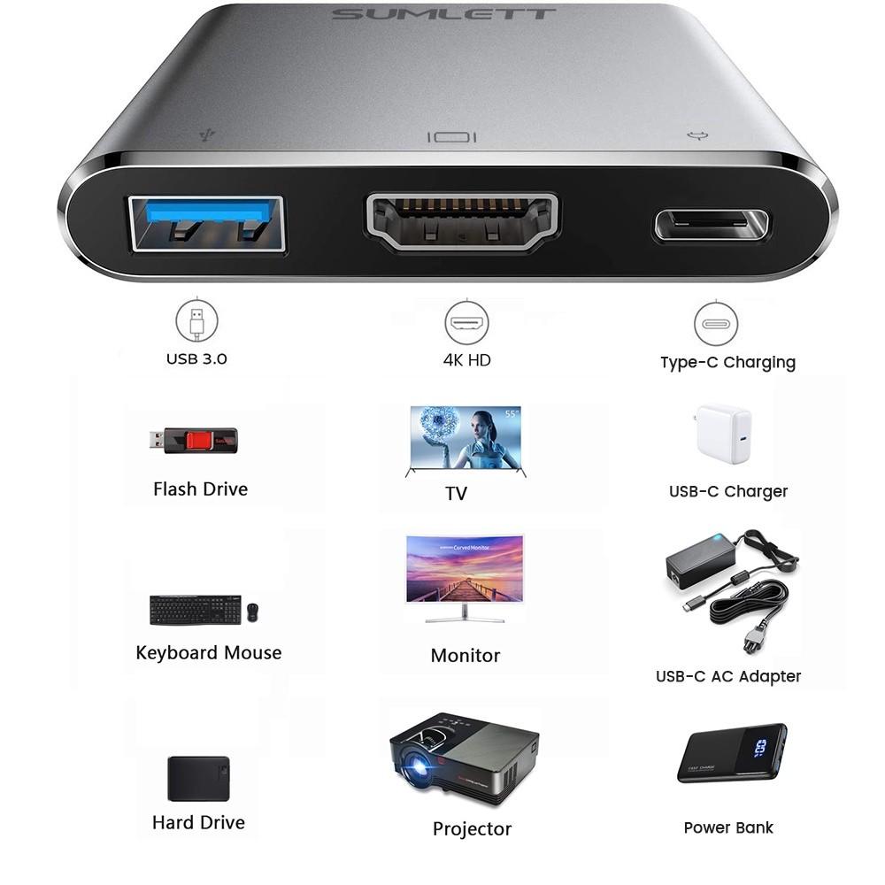 Sumlett Type C To Hdmi Multiport Adapter Usb C 3 1 Thunderbolt 3 To