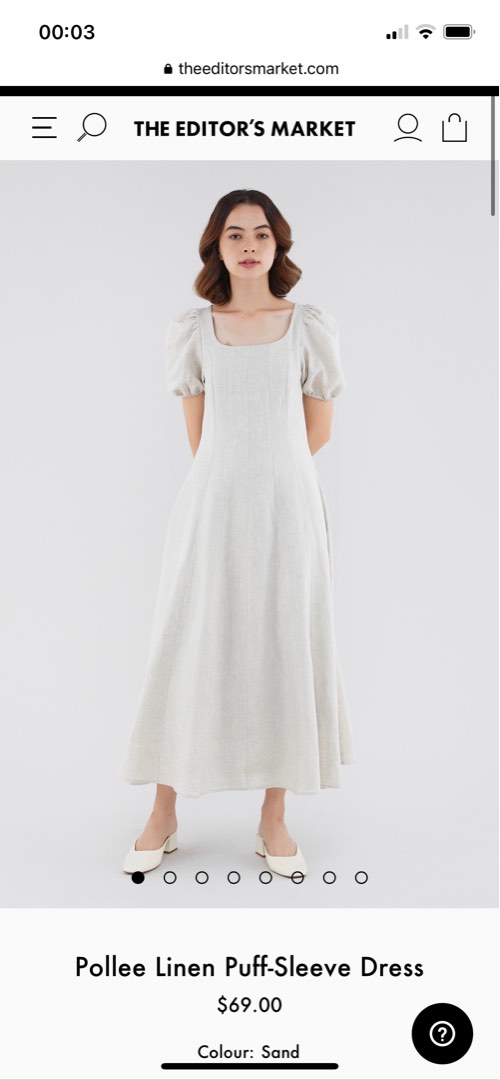 TEM Pollee Linen Puff-Sleeve Dress in sand, Women's Fashion, Dresses ...
