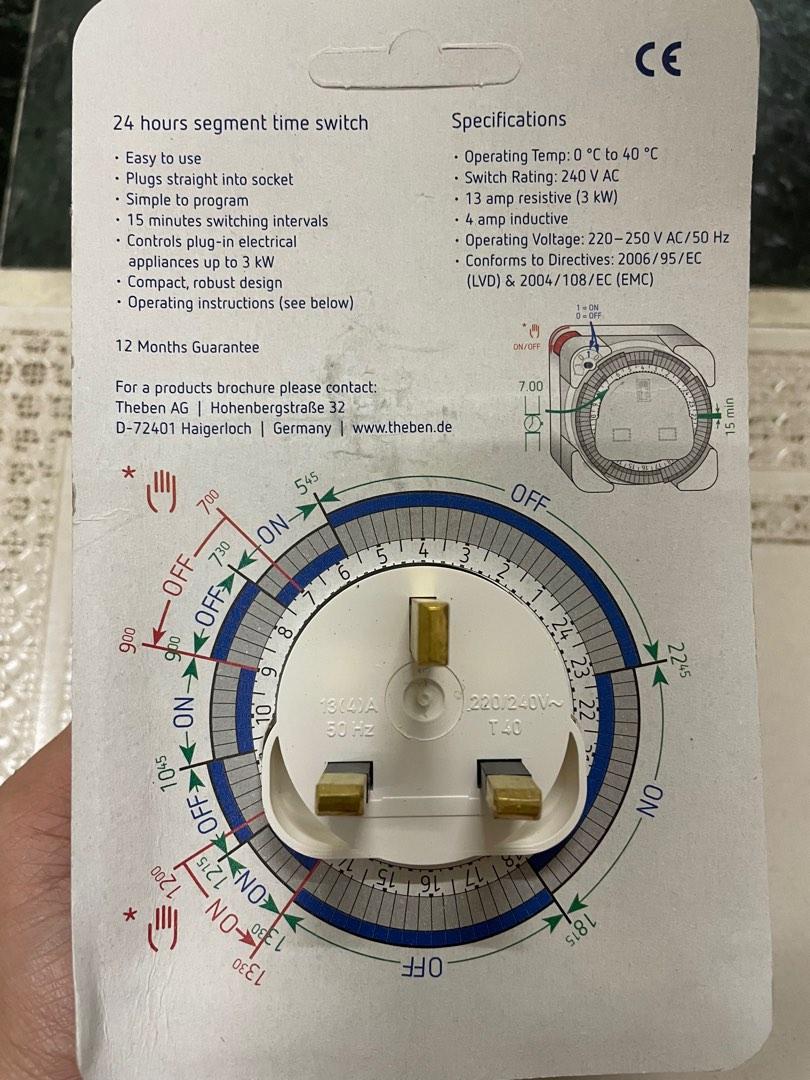 TheBen 24hr segment timer, TV & Home Appliances, Other Home Appliances ...